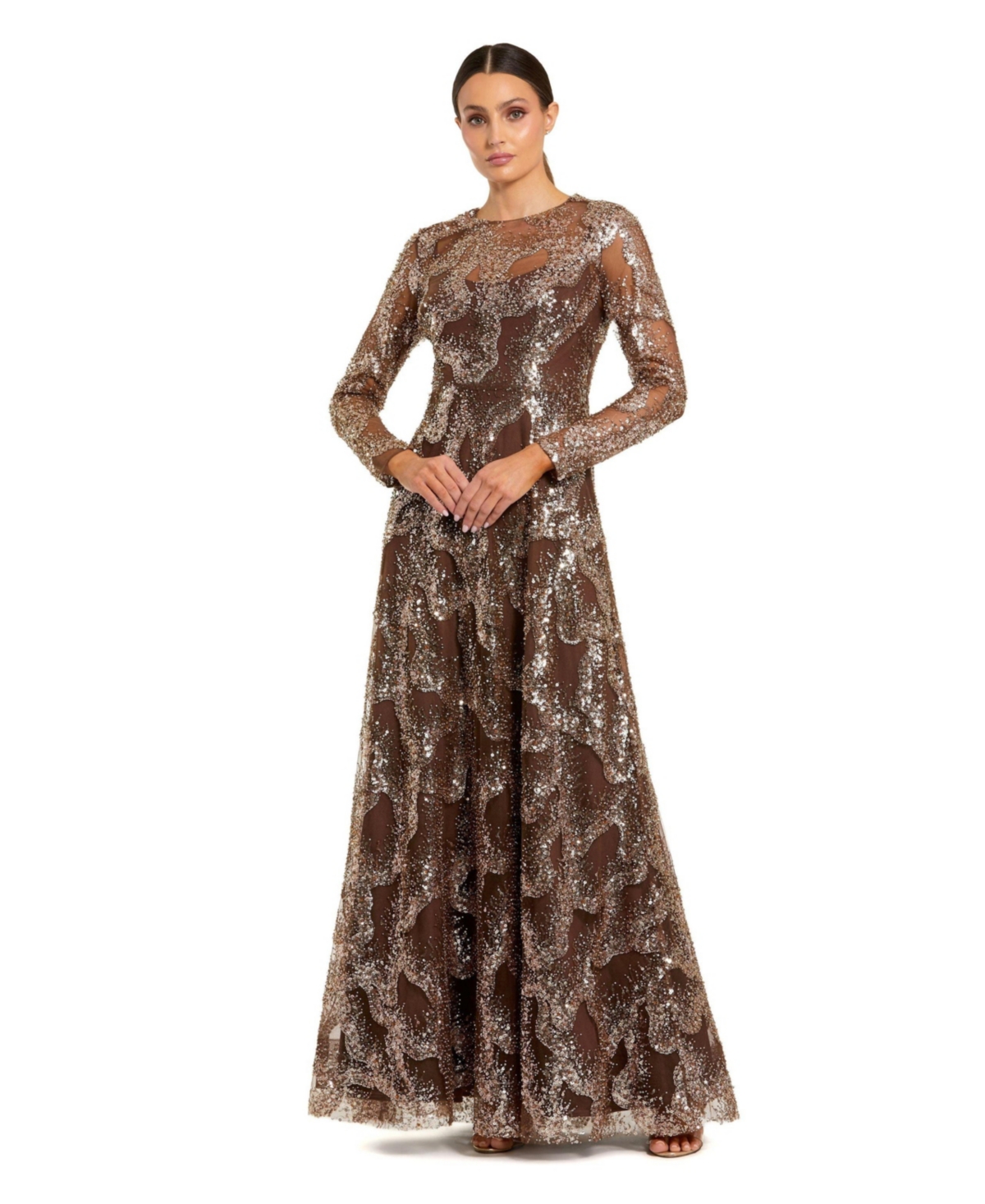 Click here for Mac Duggal Womens Embellished Mesh Long Sleeve Hig... prices