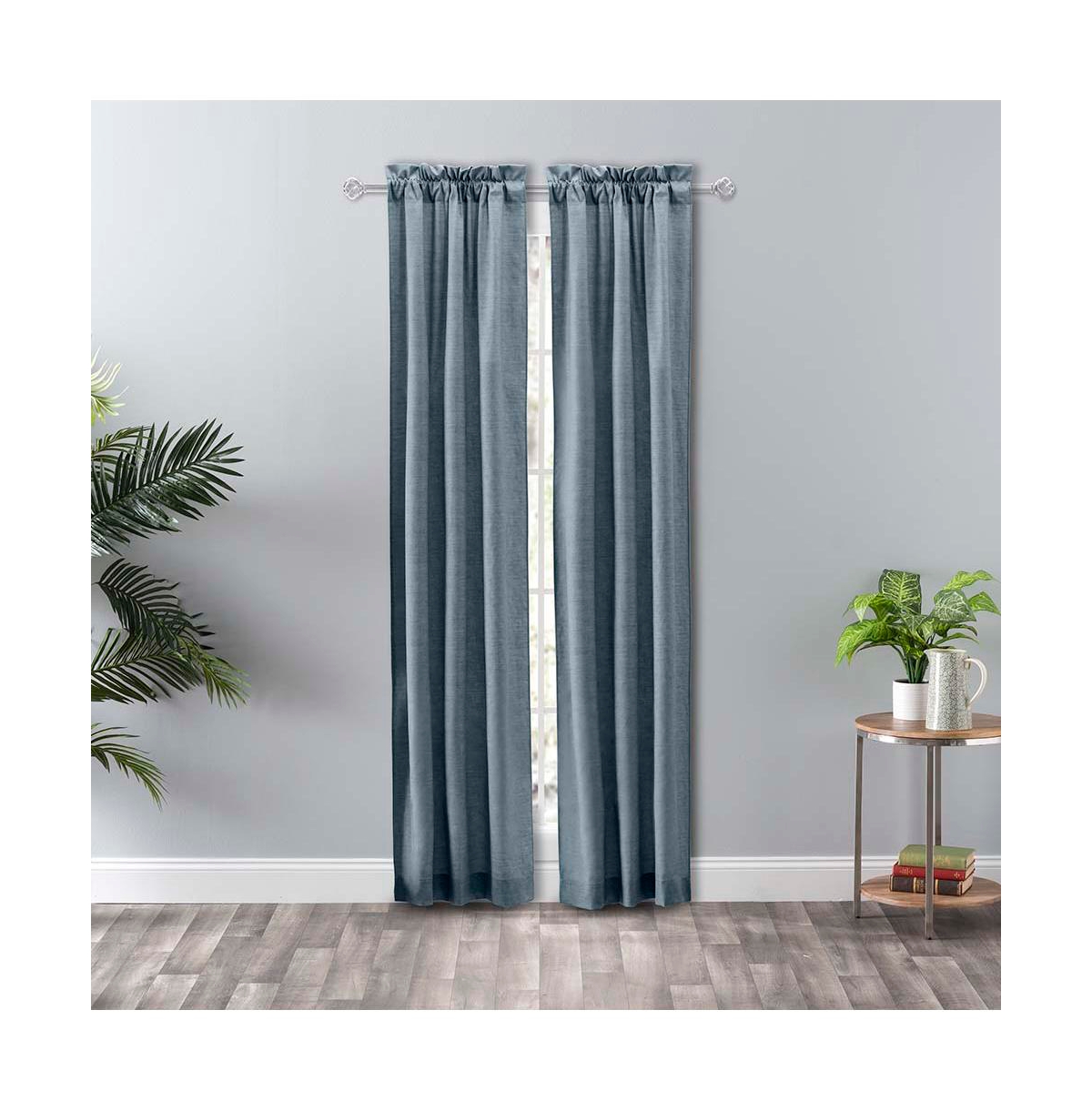 Ellis Curtain Lisa Solid Poly Cotton Duck Fabric Tailored Panel Pair with Ties 56" x Dusty Blue - Dusty blue