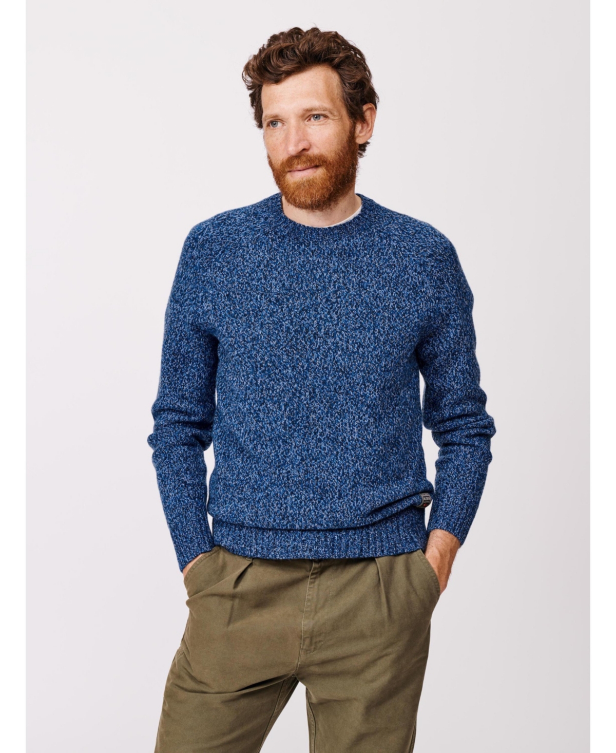 Click here for Aubin Mens Riply Twist Crew Neck Sweater - Blue tw... prices