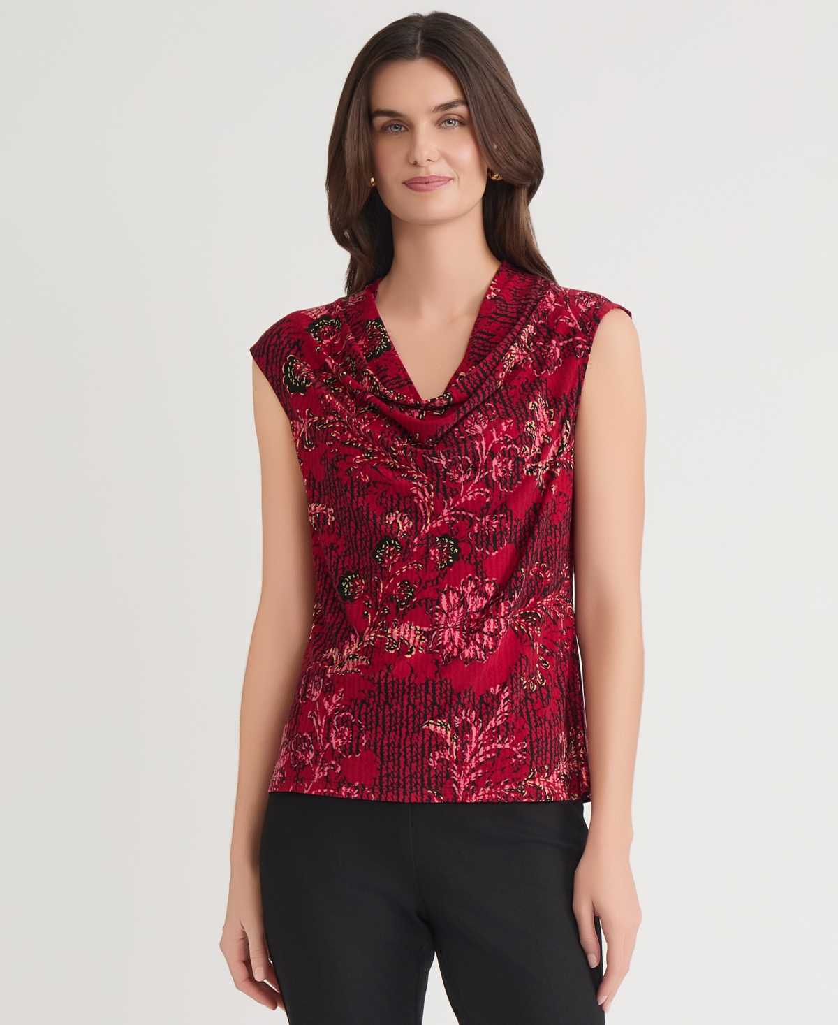 Click here for Kasper Petite Floral Printed Cowl Neck Top - Black... prices