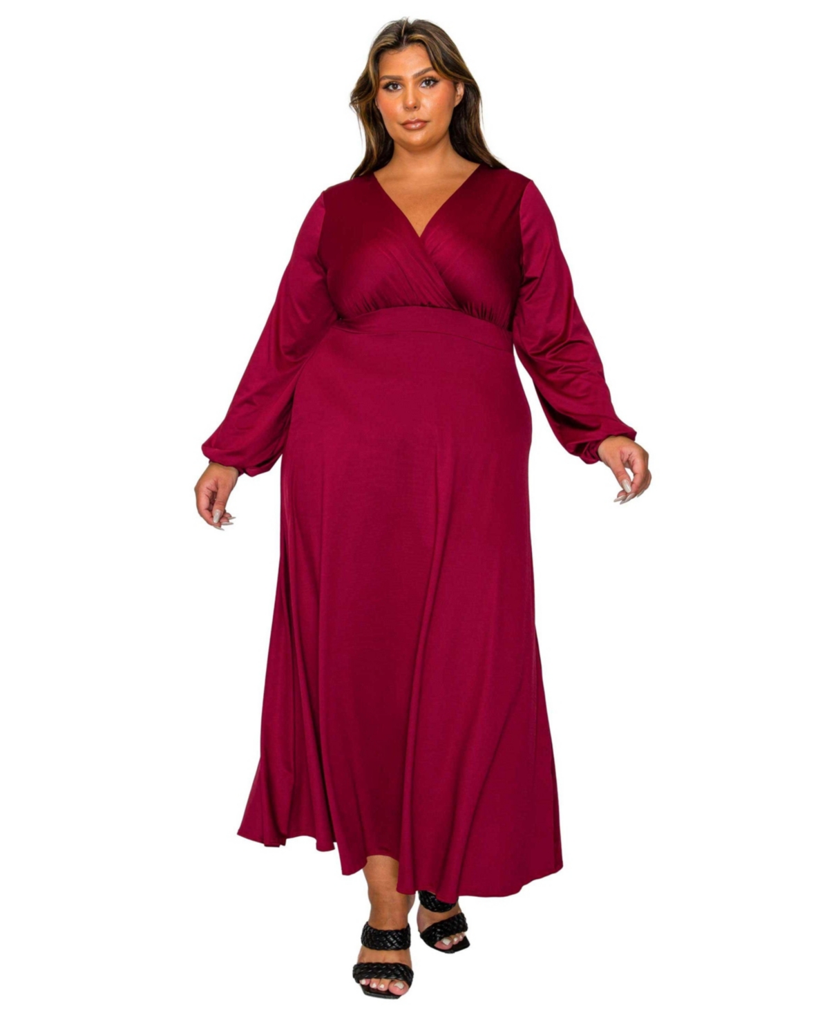 Click here for L I V D Plus Size Sophia Surplice Dress - Burgundy prices