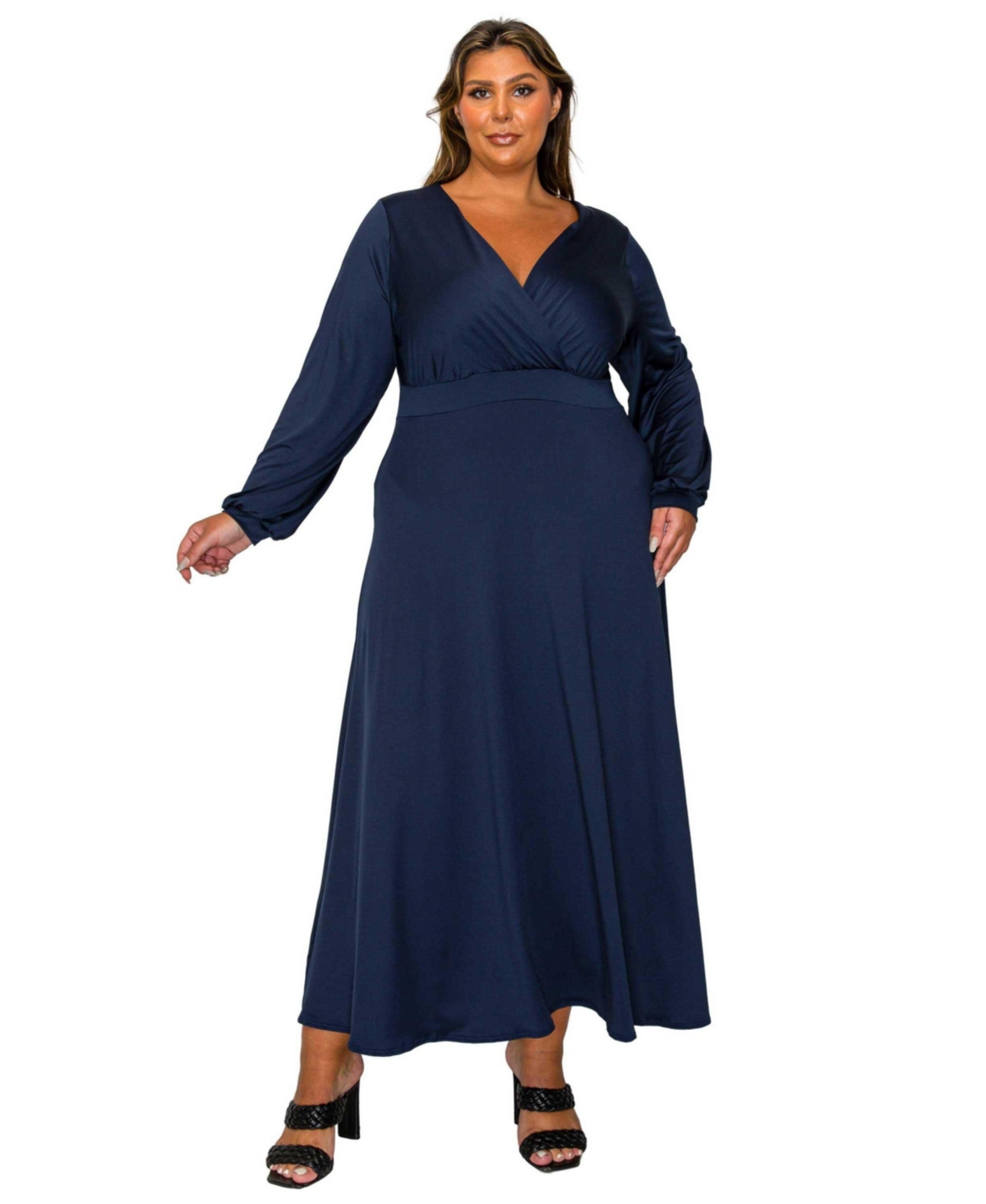 Click here for L I V D Plus Size Sophia Surplice Dress - Navy prices