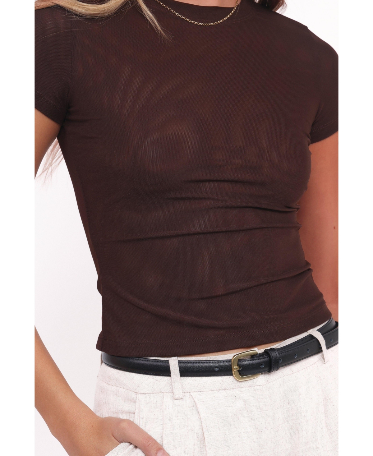 Click here for Petal and Pup Womens Vivian Mesh Tee - Brown prices