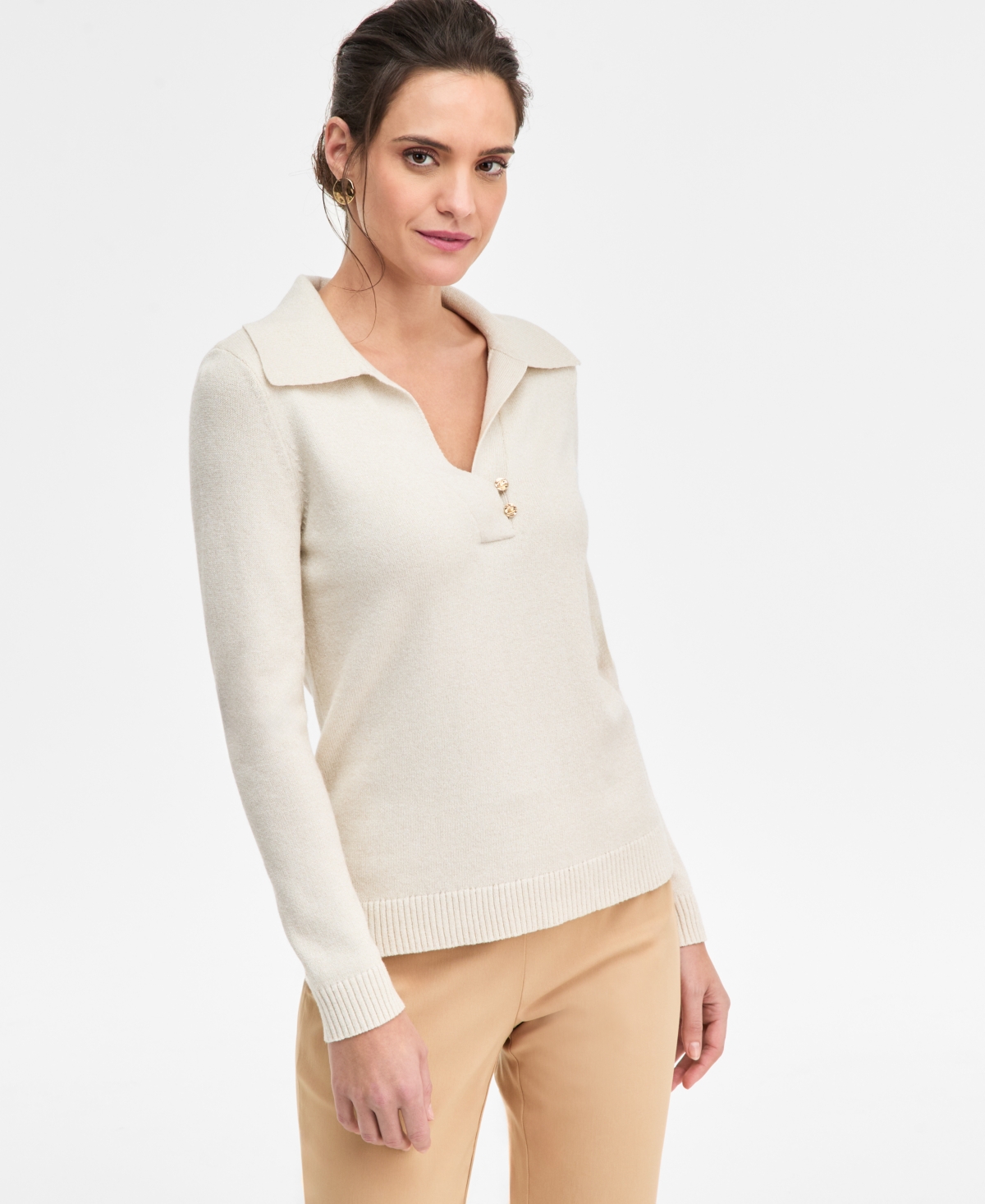 Click here for Jm Collection Womens Long-Sleeve Johnny-Collar Lur... prices