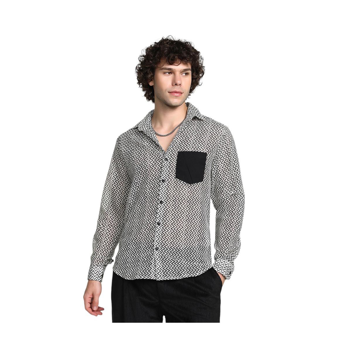 Click here for Campus Sutra Mens Onyx Black & Cream White Zig-Zag... prices