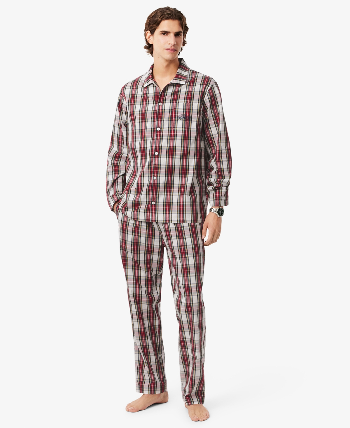 Click here for Lacoste Mens Plaid Pattern Pajama Set - Ladybird/M... prices