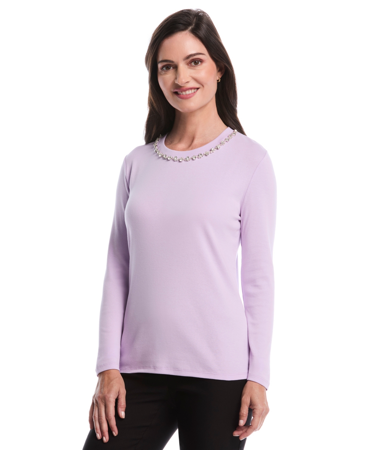 Click here for Rafaella Petite Embellished Neck Long Sleeve Top -... prices