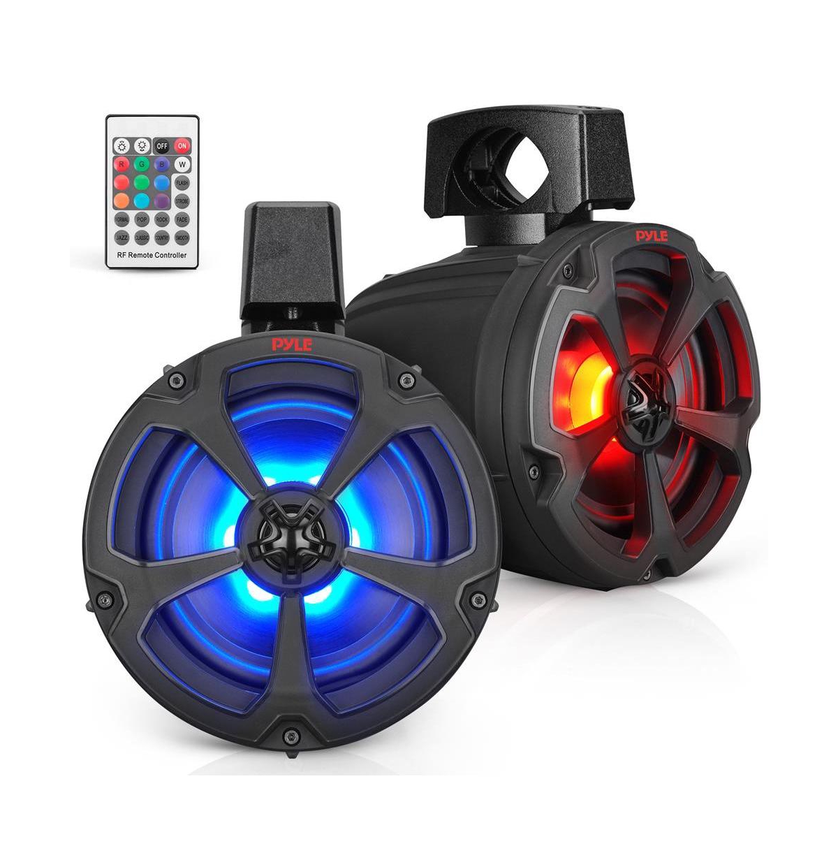 Pyle 6.5 Water-Resistant Marine / Off-Road Bt Speakers  1200 Watt Amplified Vehicle System with Rgb Lights & Remote Control - Black