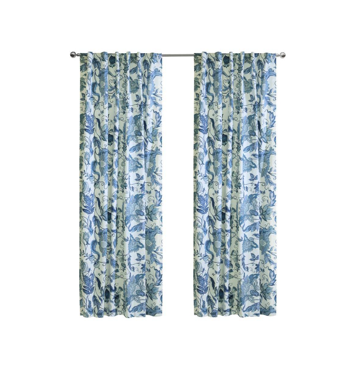 Habitat Jacobean Garden Jacobean Print Design Light Filtering Dual Header Curtain Panel 52" x 84" Blue - Blue