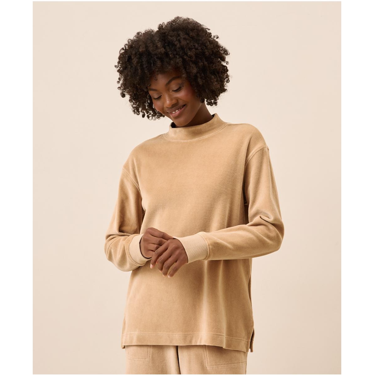 Click here for Pact Womens Organic Cotton Velour Mock Neck Pullov... prices
