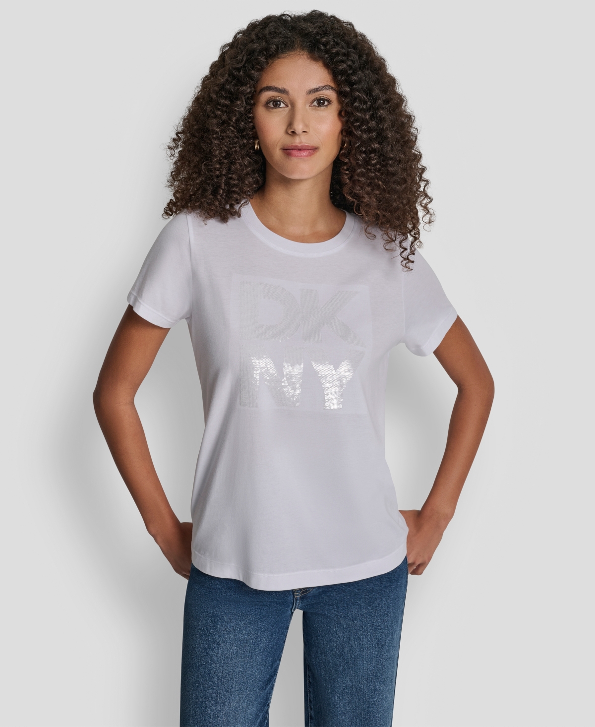 Click here for Dkny Jeans Womens Embellished Logo Detail Crewneck... prices