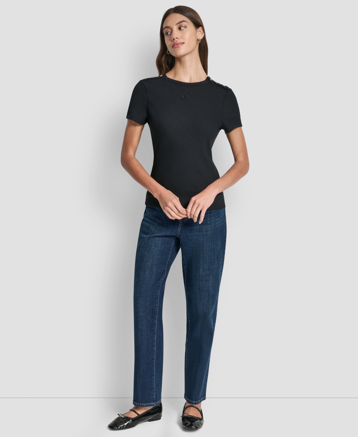 Click here for Dkny Jeans Womens Crewneck Short-Sleeve Top - Blac... prices