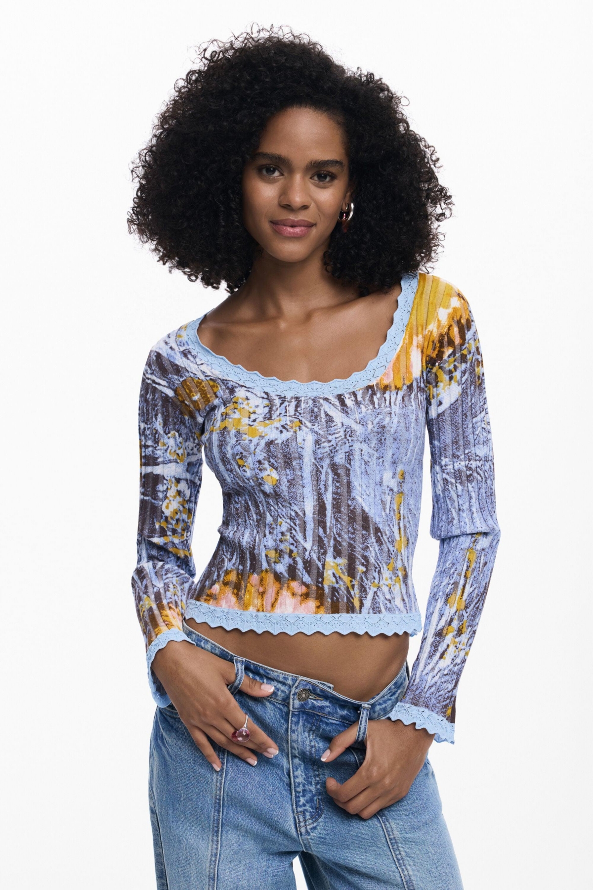 Click here for Desigual Womens Lightweight floral sweater - Blue prices