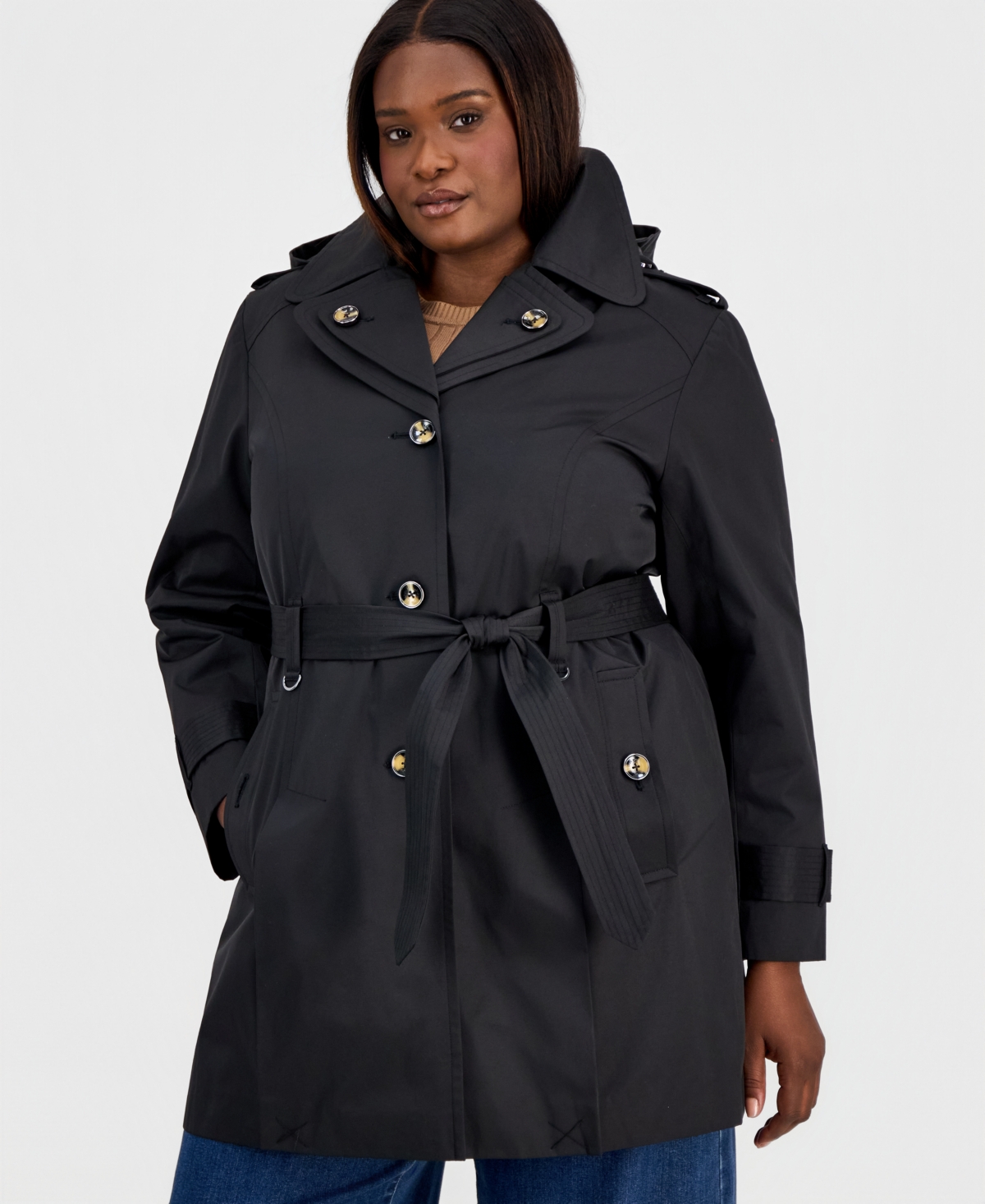 Click here for London Fog Plus Size Single-Breasted Hooded Belted... prices