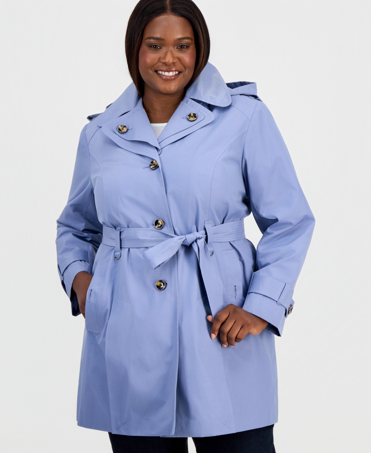 Click here for London Fog Plus Size Single-Breasted Hooded Belted... prices