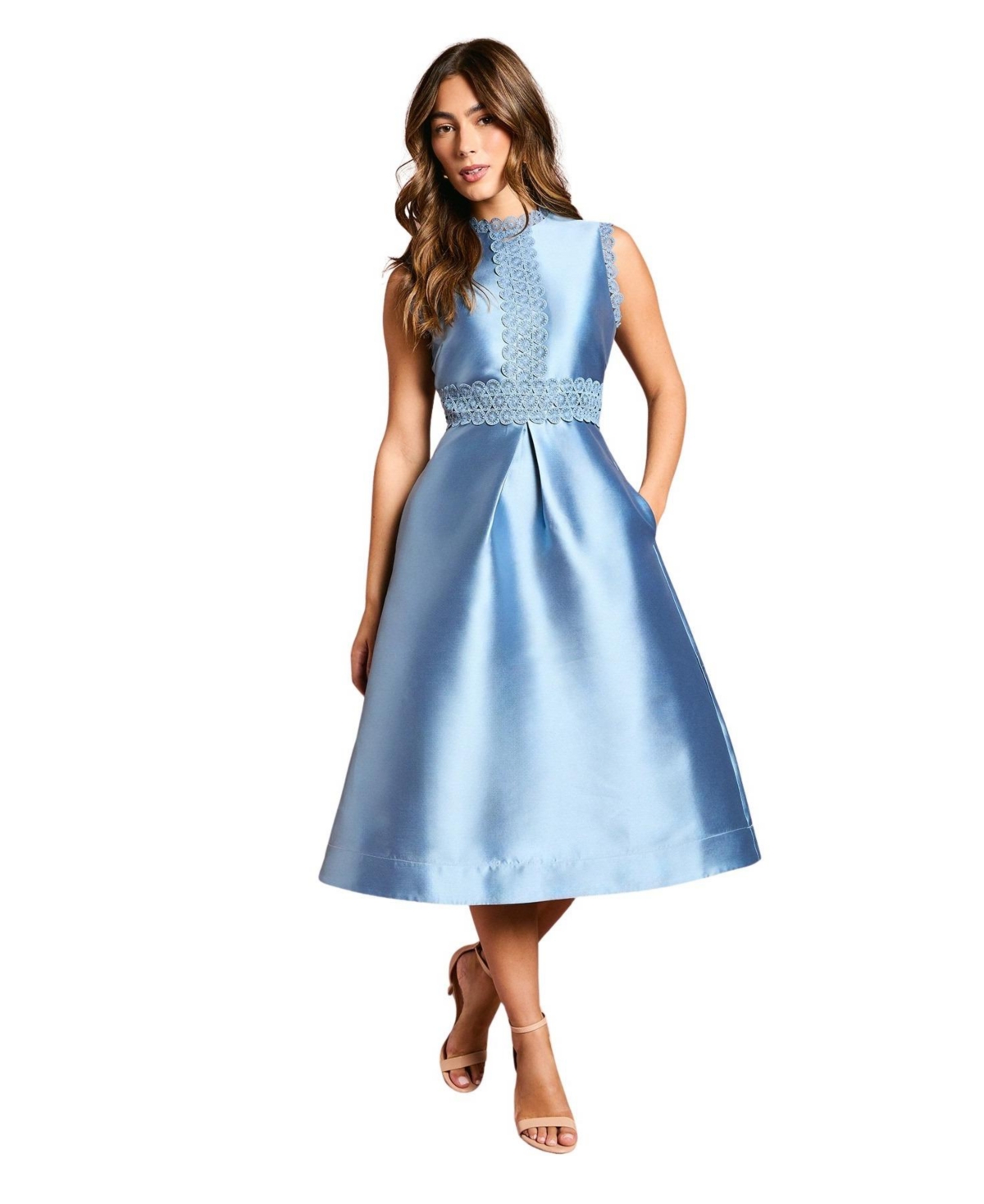 Click here for Coast Womens Twill Lace Dress - Dusty blue prices