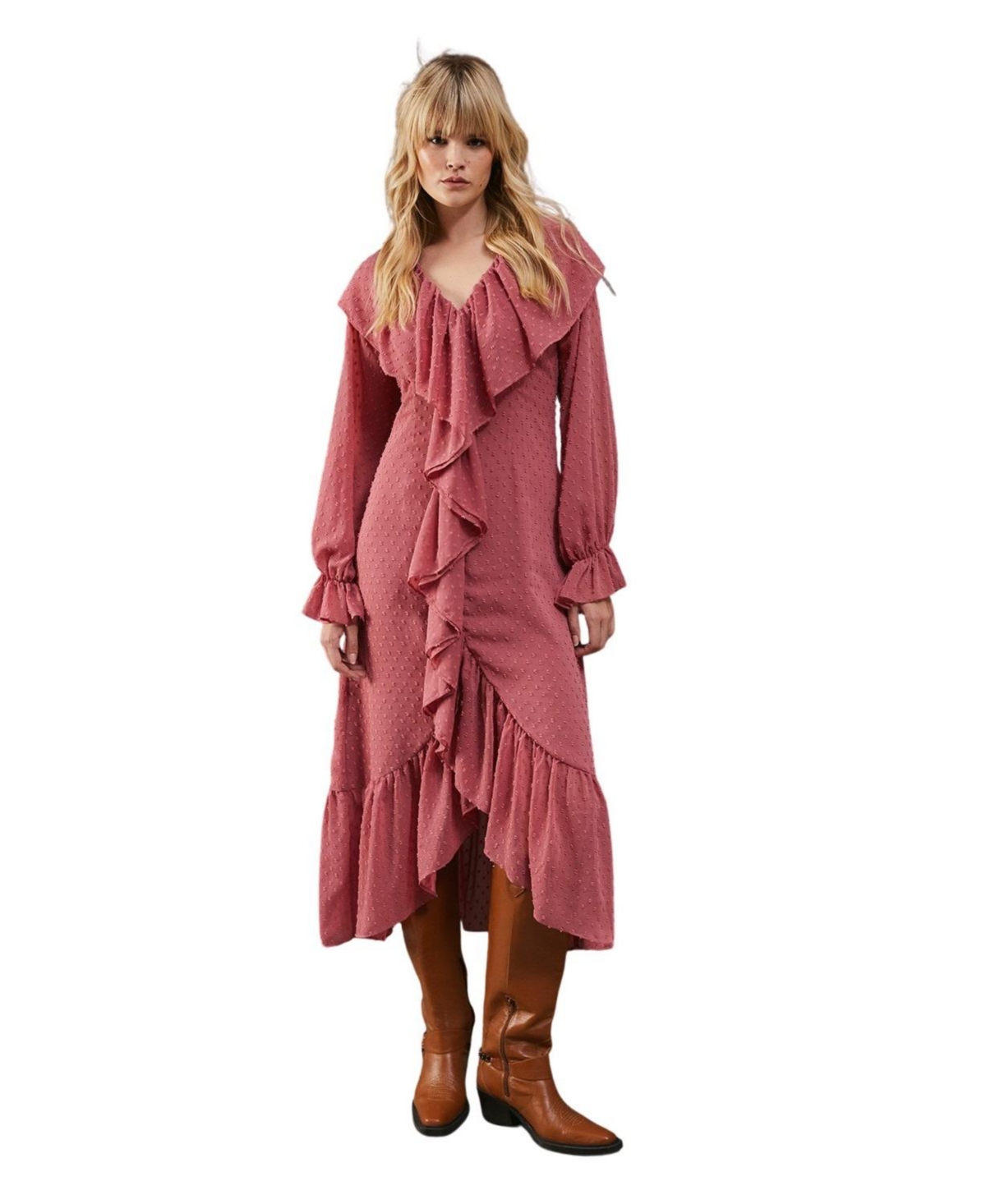 Click here for Warehouse Womens Dobby Chiffon Midi Dress - Rose prices