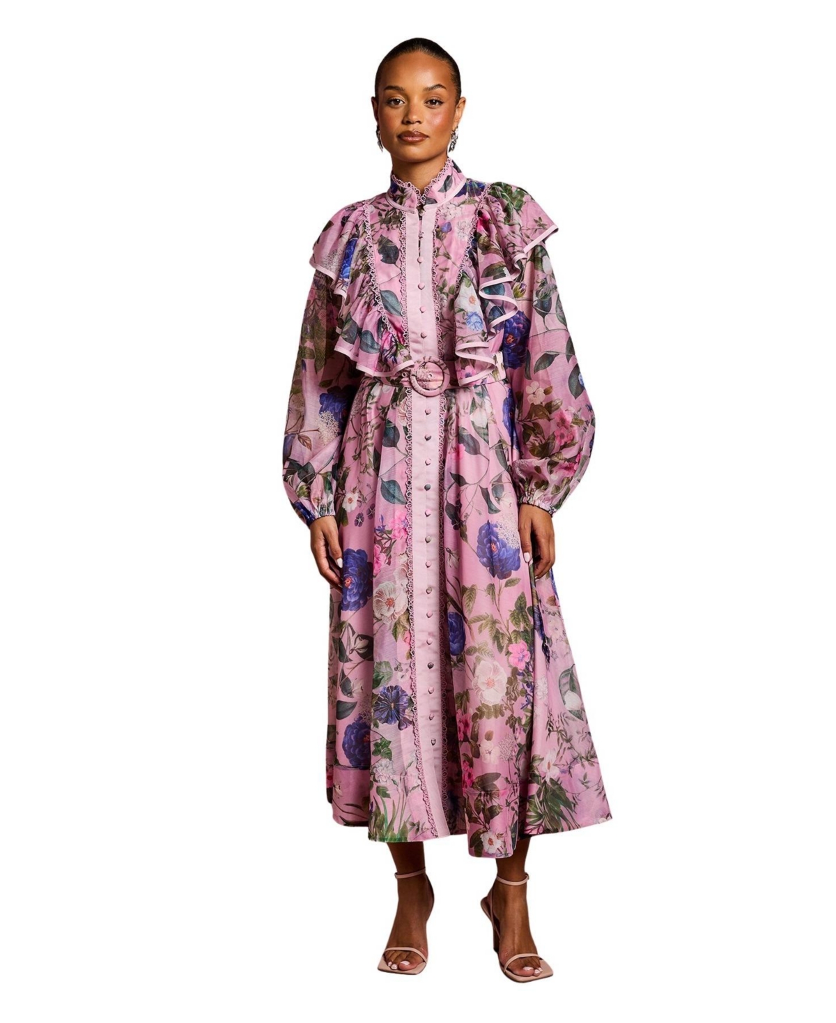 Click here for Coast Womens Organza Trim Printed Midi Dress - Pin... prices