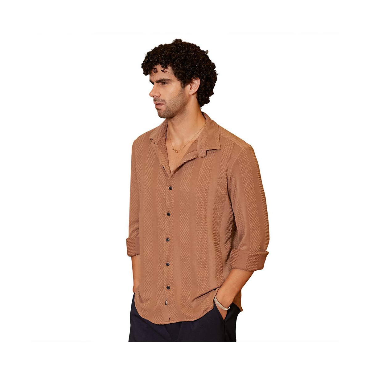 Click here for Campus Sutra Mens Tan Brown Scale-Tactile Shirt -... prices