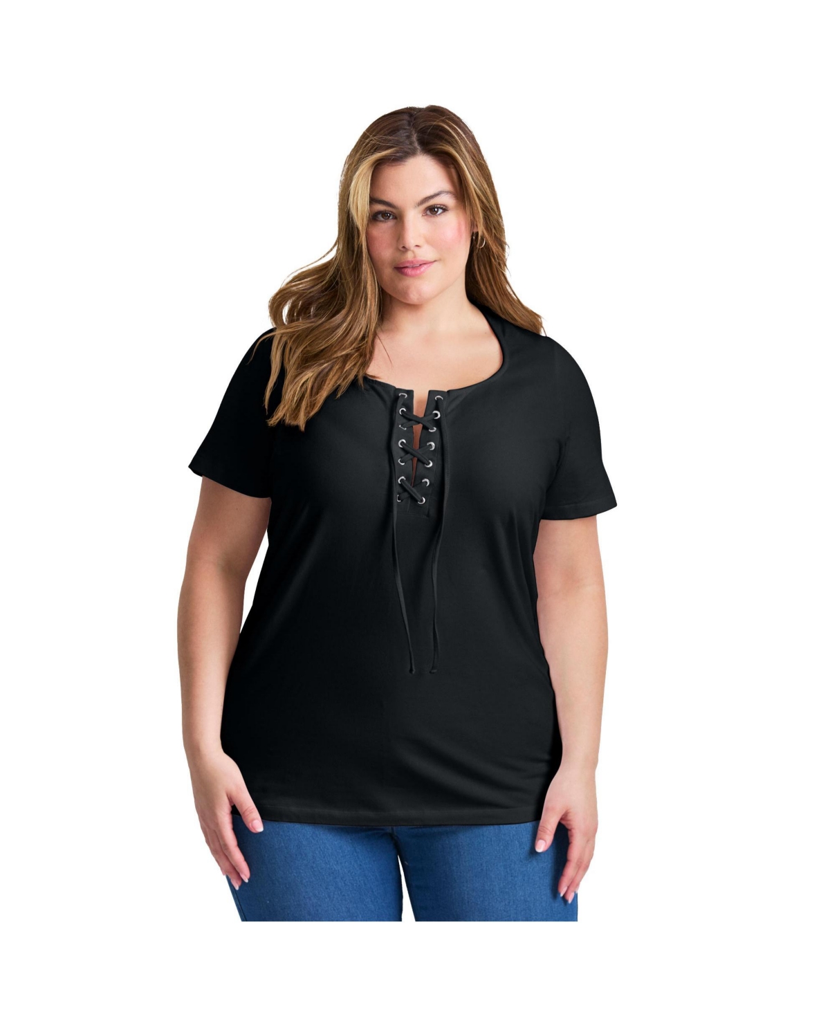 Click here for Avenue Womens Lacing Detail Tunic Tee - Black prices