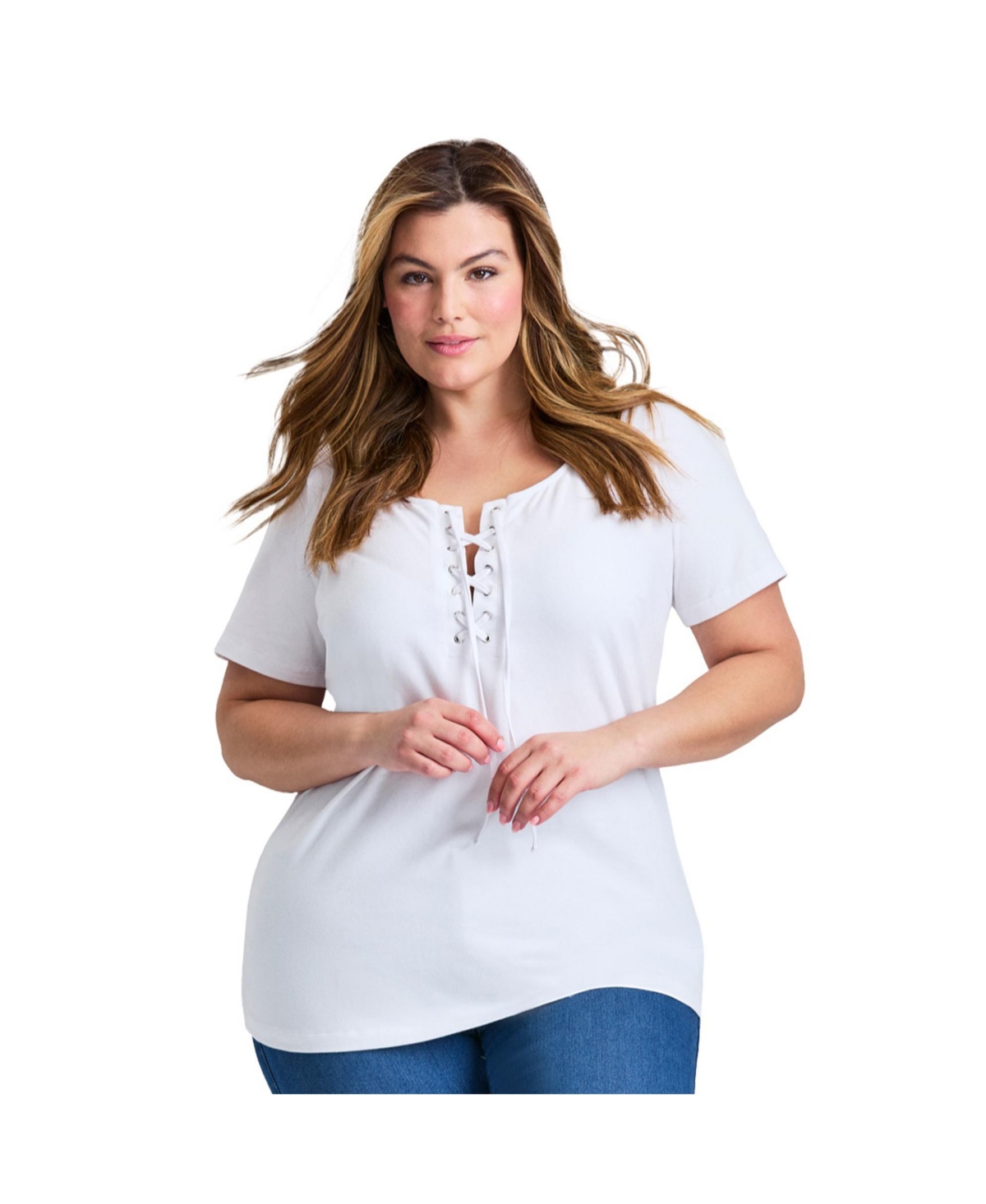 Click here for Avenue Womens Lacing Detail Tunic Tee - White prices