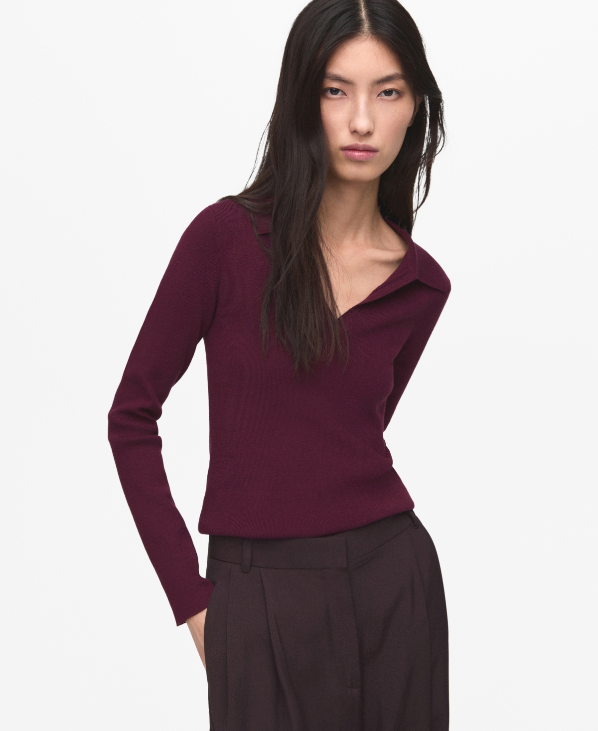 Click here for Mango Womens Long-Sleeved Polo-Neck Sweater - Maro... prices