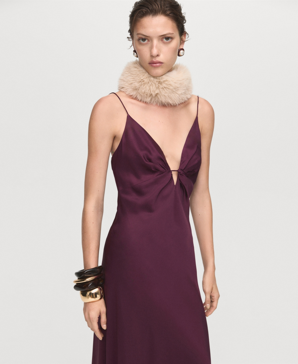 Click here for Mango Womens V-Neck Satin Dress - Wine prices