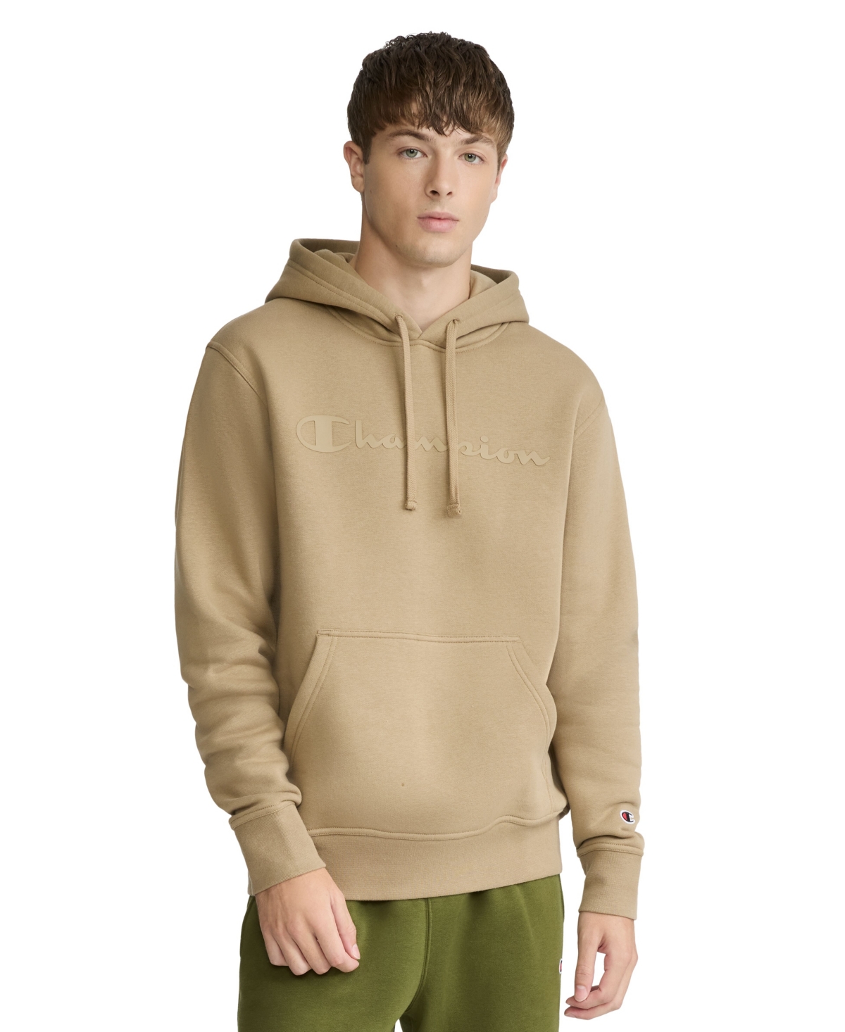 Champion Mens Logo Graphic Pullover Hoodie - Sand Pepper Khaki