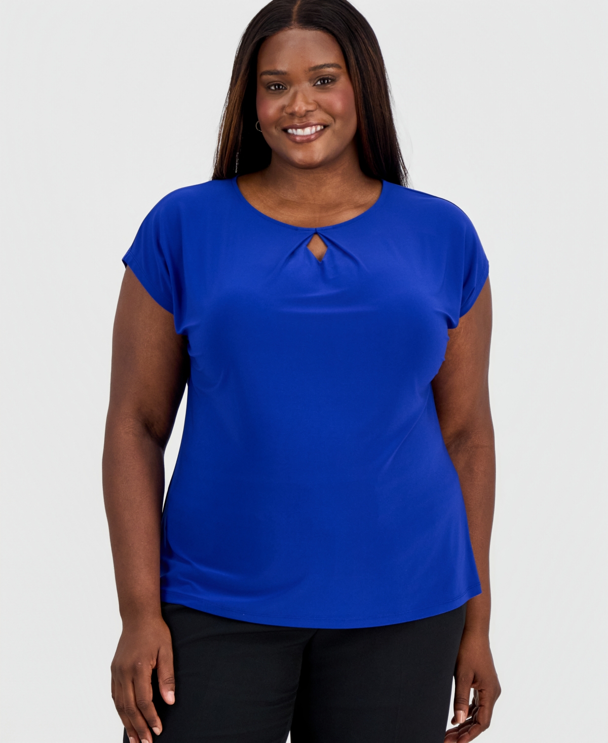 Click here for Kasper Plus Size Diamond-Neck Short-Sleeve Top - R... prices