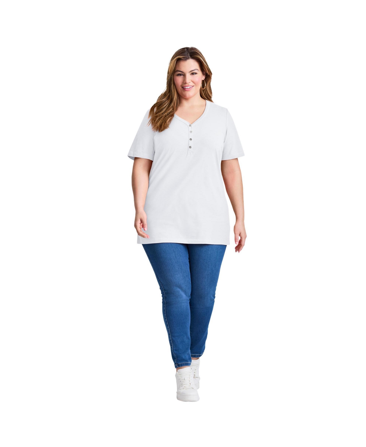 Click here for Avenue Womens Short Sleeve Henley Tunic - White prices