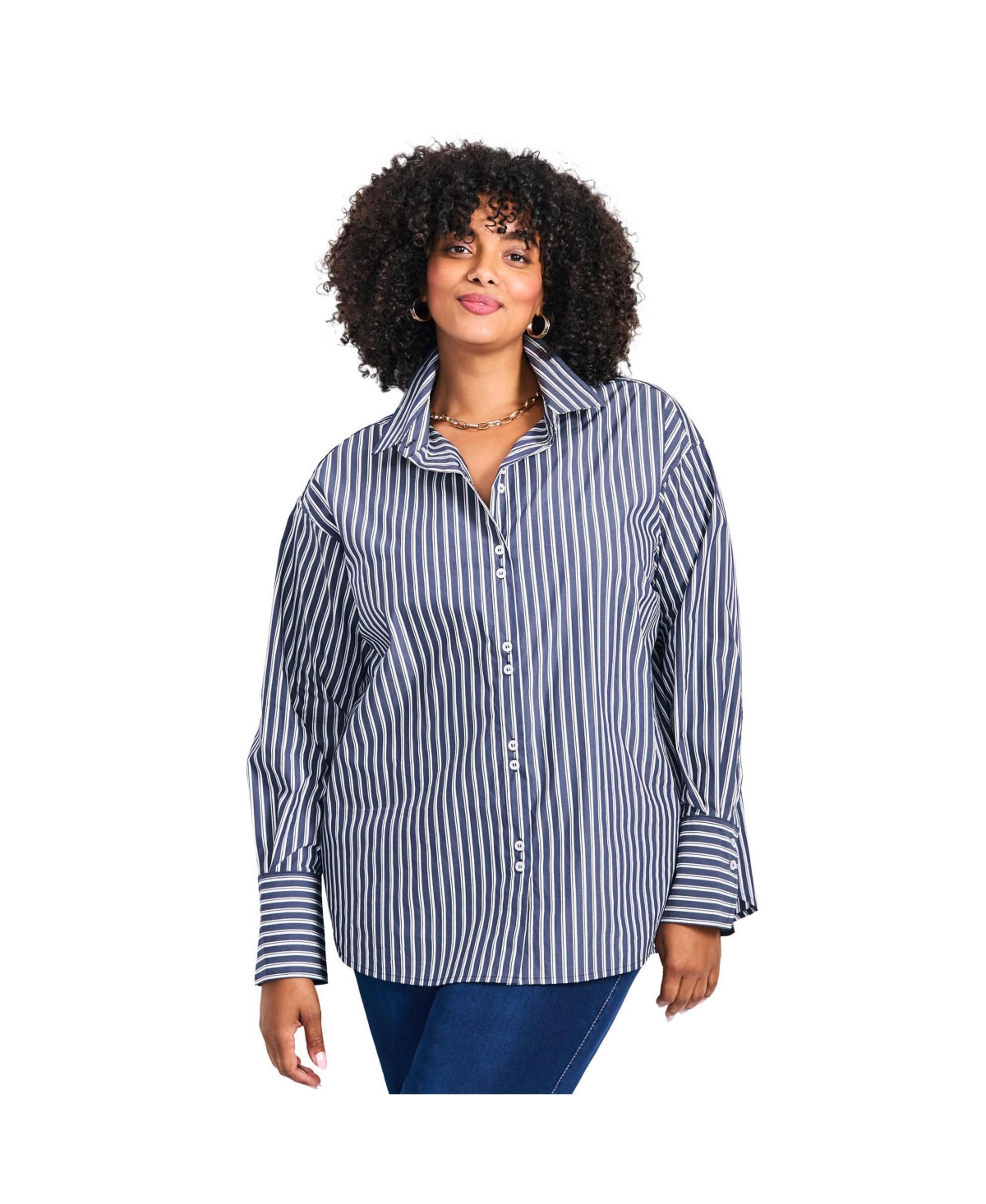 Click here for Avenue Womens Breanna Classic Poplin Shirt - Navy prices