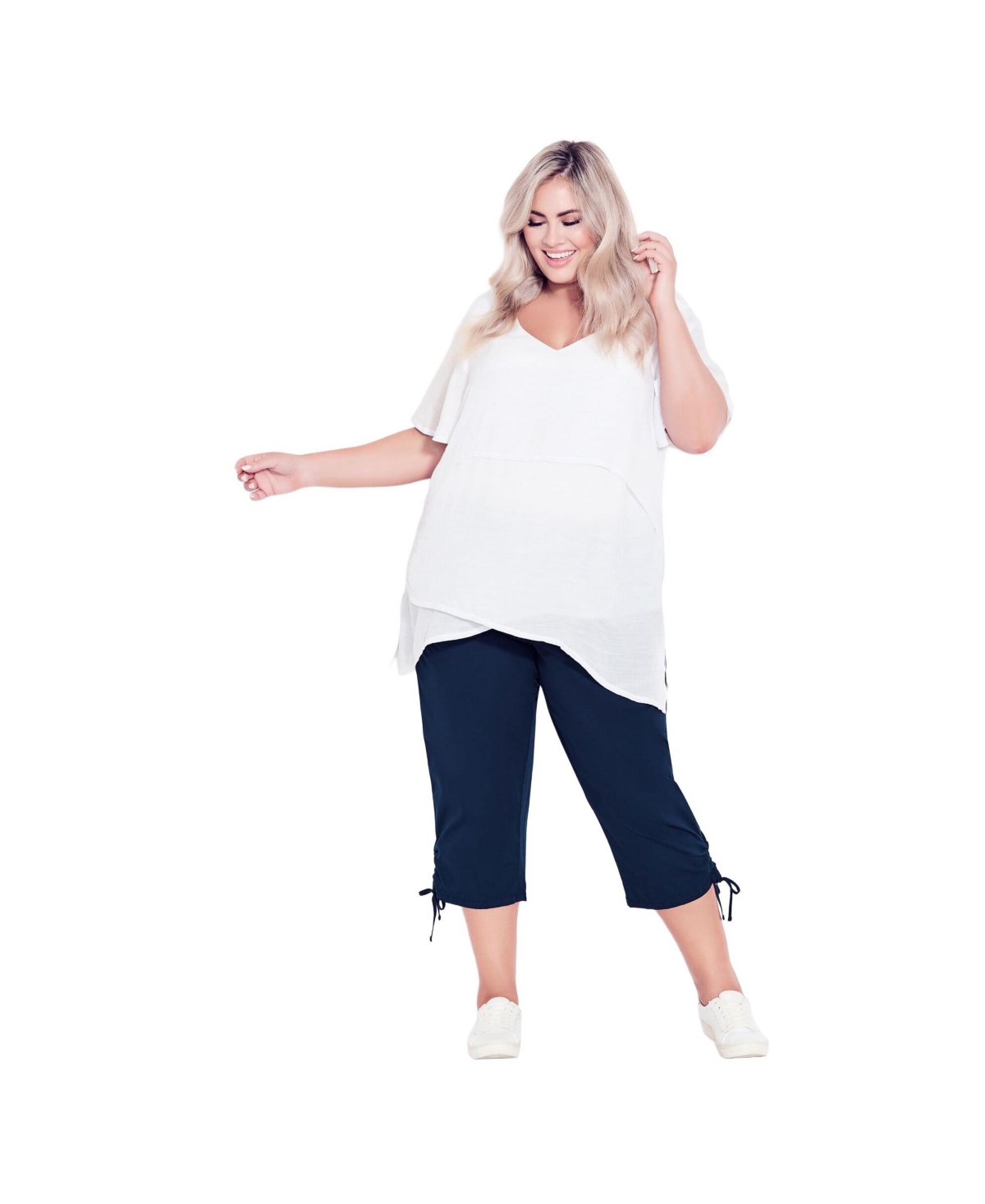 Click here for Avenue Womens Plus Size Cotton Cinch Capri - Navy prices