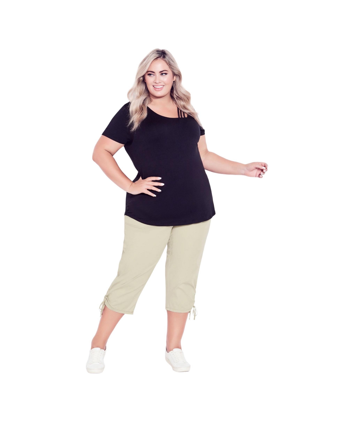 Click here for Avenue Womens Plus Size Cotton Cinch Capri - Sand prices