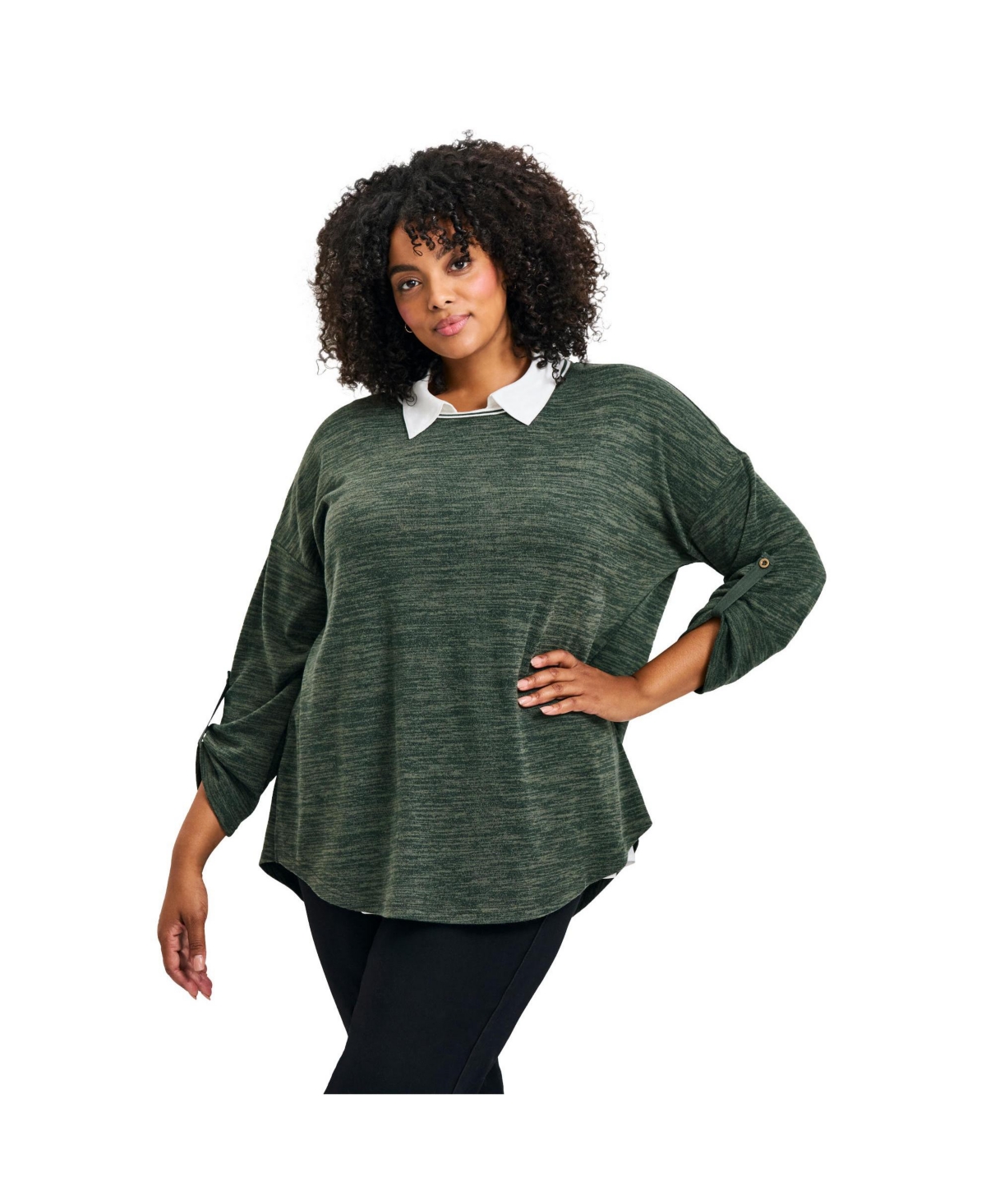 Click here for Avenue Womens Tara Twofer Hacci Top - Olive prices