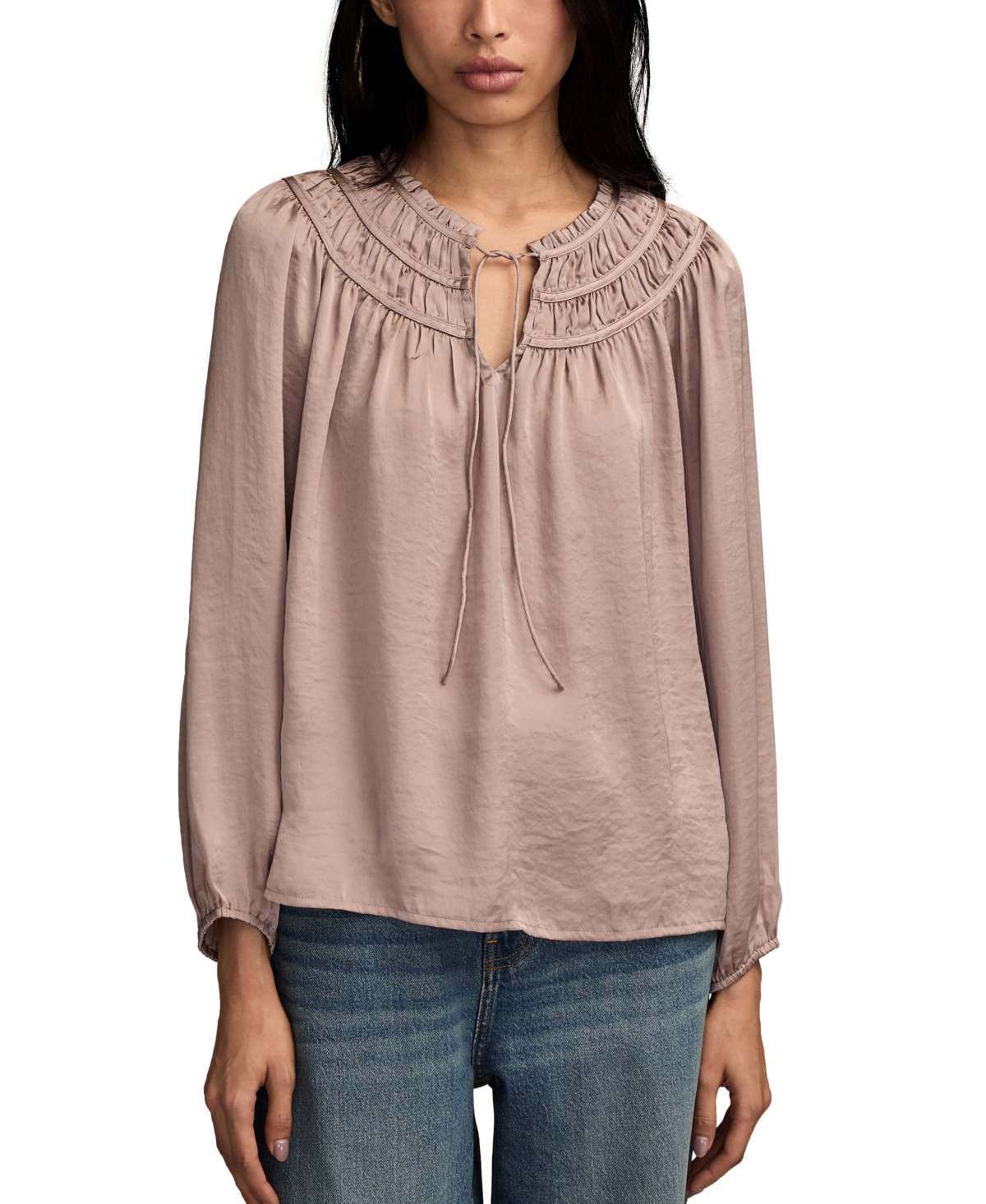 Click here for Lucky Brand Womens Ruched Long-Sleeve Peasant Top... prices