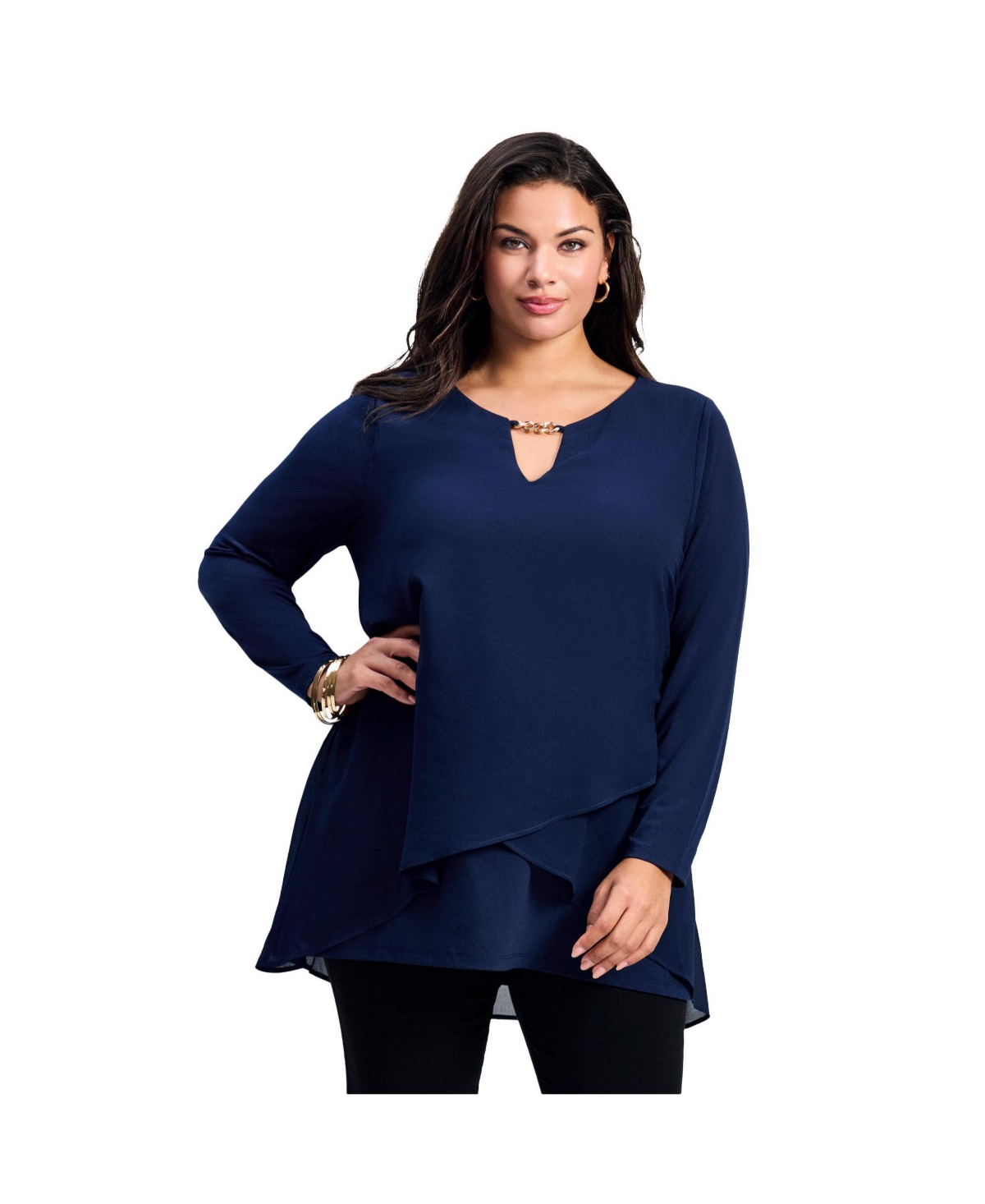 Click here for Avenue Womens Fantasia Overlay Chain Tunic - Navy prices