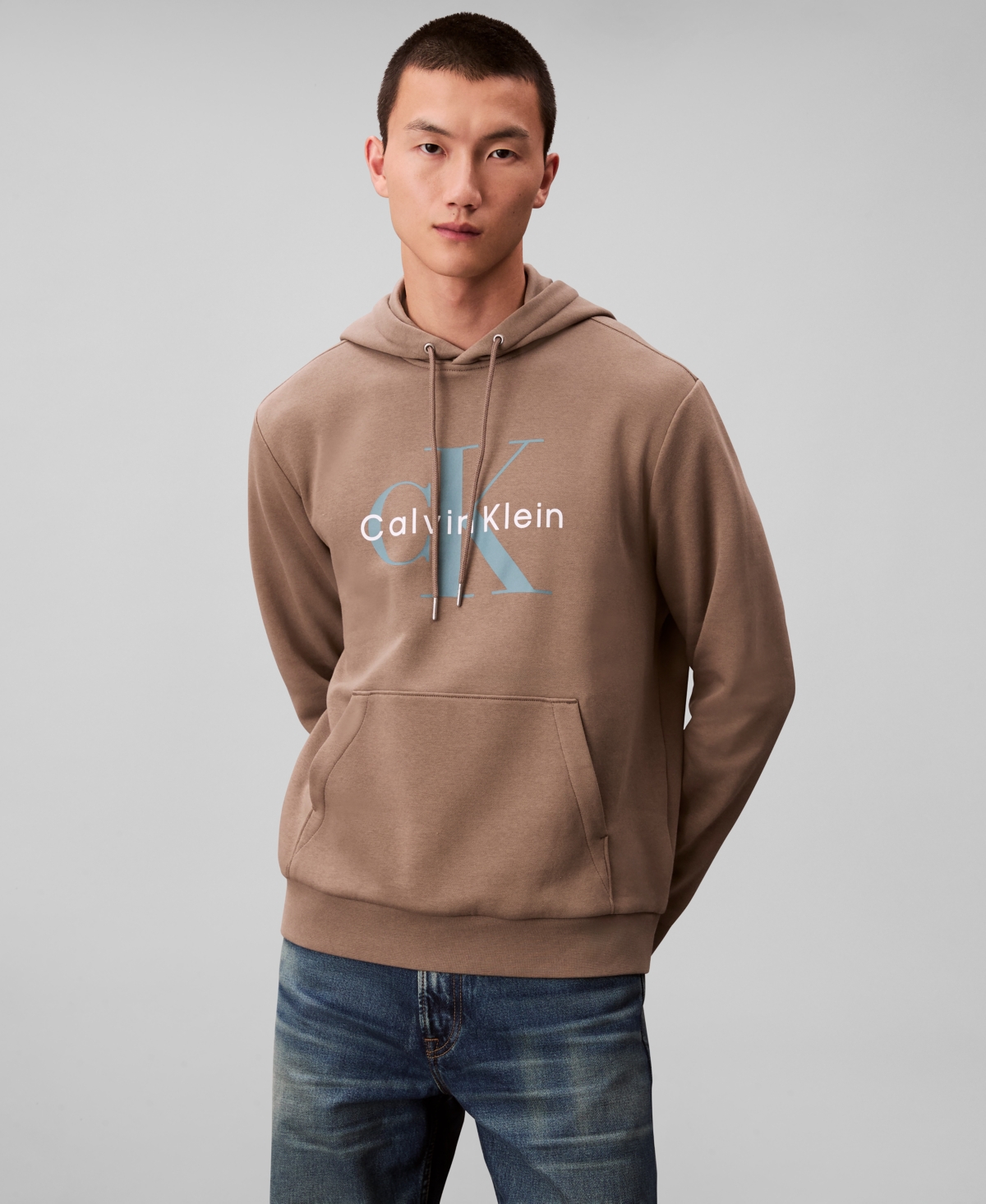 Click here for Calvin Klein Mens Monogram Logo Fleece Hoodie - Ta... prices