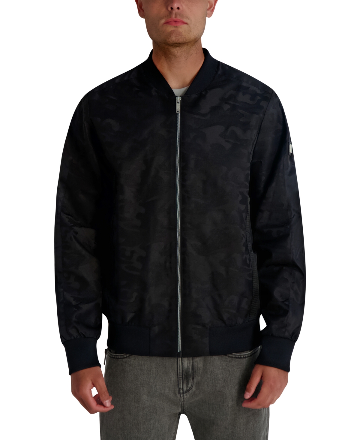 Click here for Karl Lagerfeld Paris Mens Camo Bomber Jacket - Bla... prices