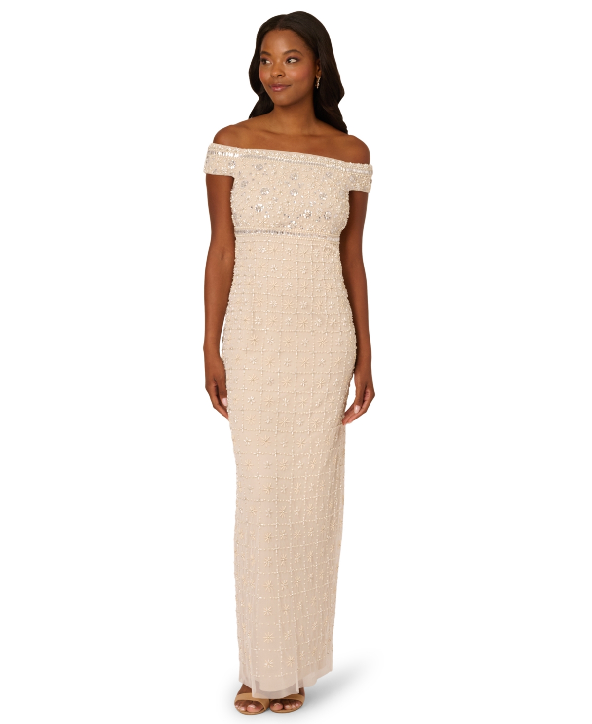 Click here for Adrianna Papell Womens Beaded Column Off-The-Shoul... prices