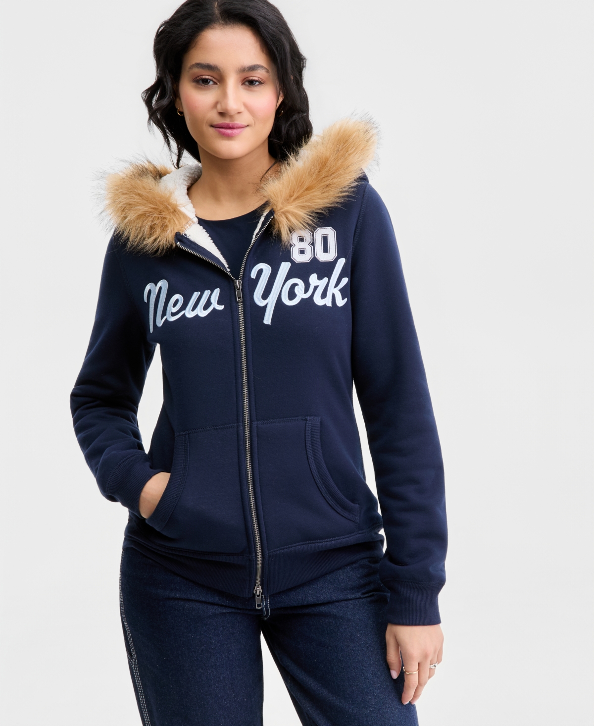 Click here for Madden Girl Juniors Faux-Fur-Trim Hooded Sweatshir... prices