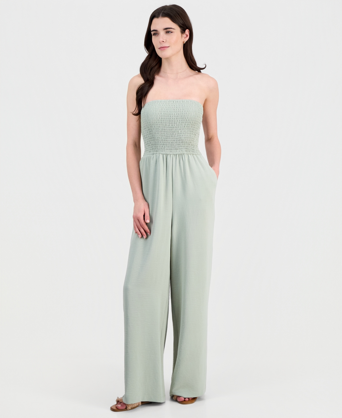 Click here for Sincerely Jules Juniors Smocked Strapless Jumpsuit... prices