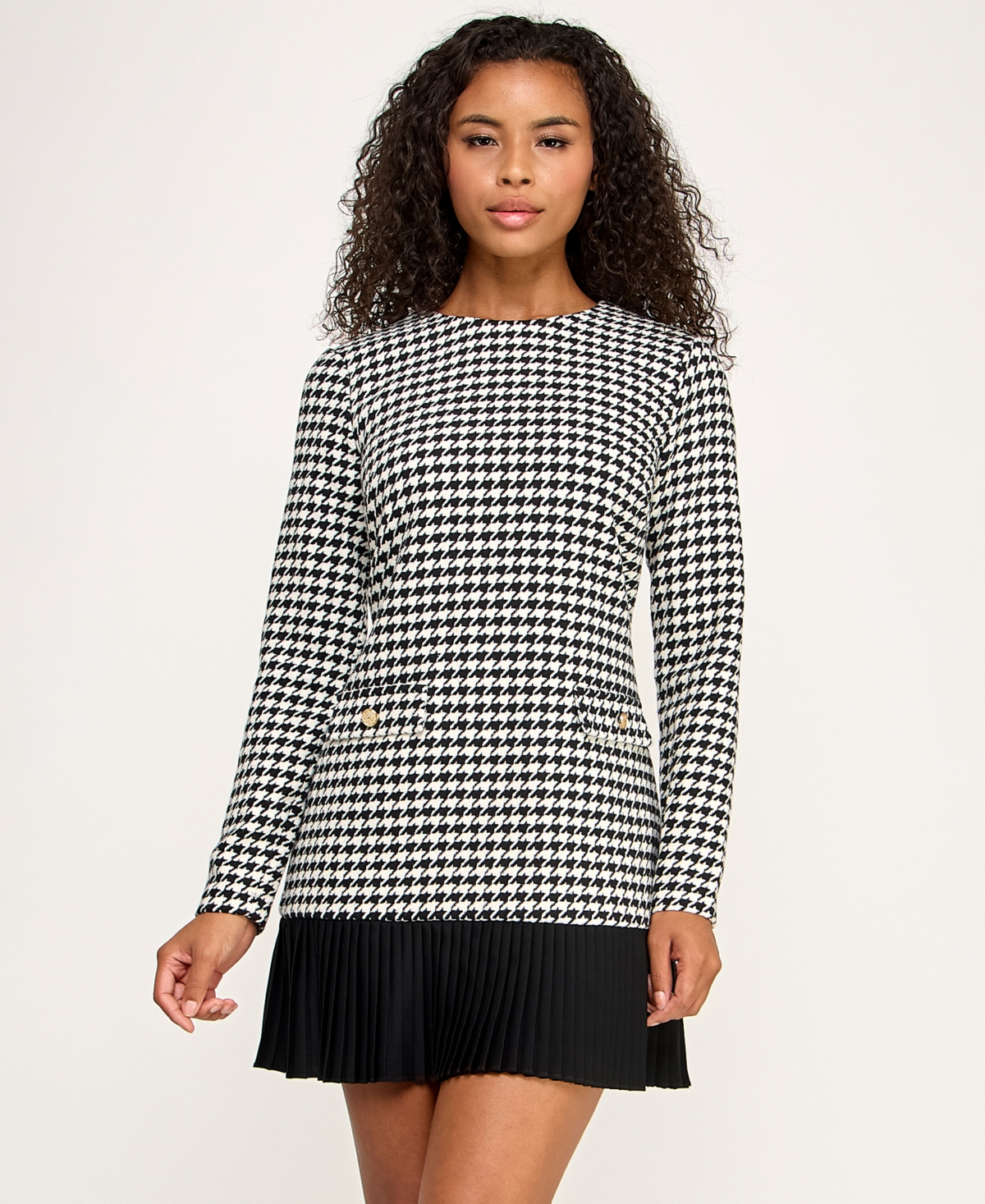 Click here for Seni & Cade Juniors Houndstooth Blazer Pleated Cre... prices
