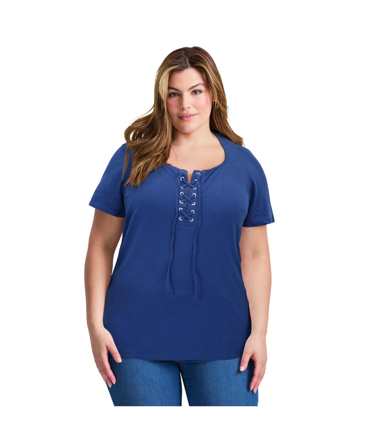 Click here for Avenue Womens Lacing Detail Tunic Tee - Evening bl... prices