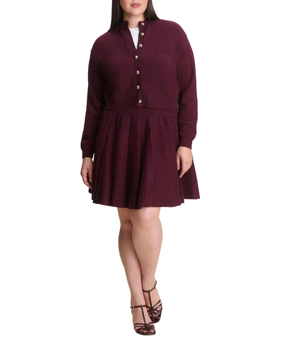 Click here for Eloquii Womens Pleated Sweater Mini Skirt - Burgun... prices