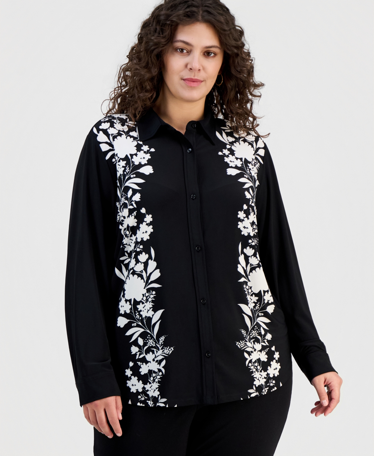 Click here for Anne Klein Plus Size Printed Long-Sleeve Blouse -... prices