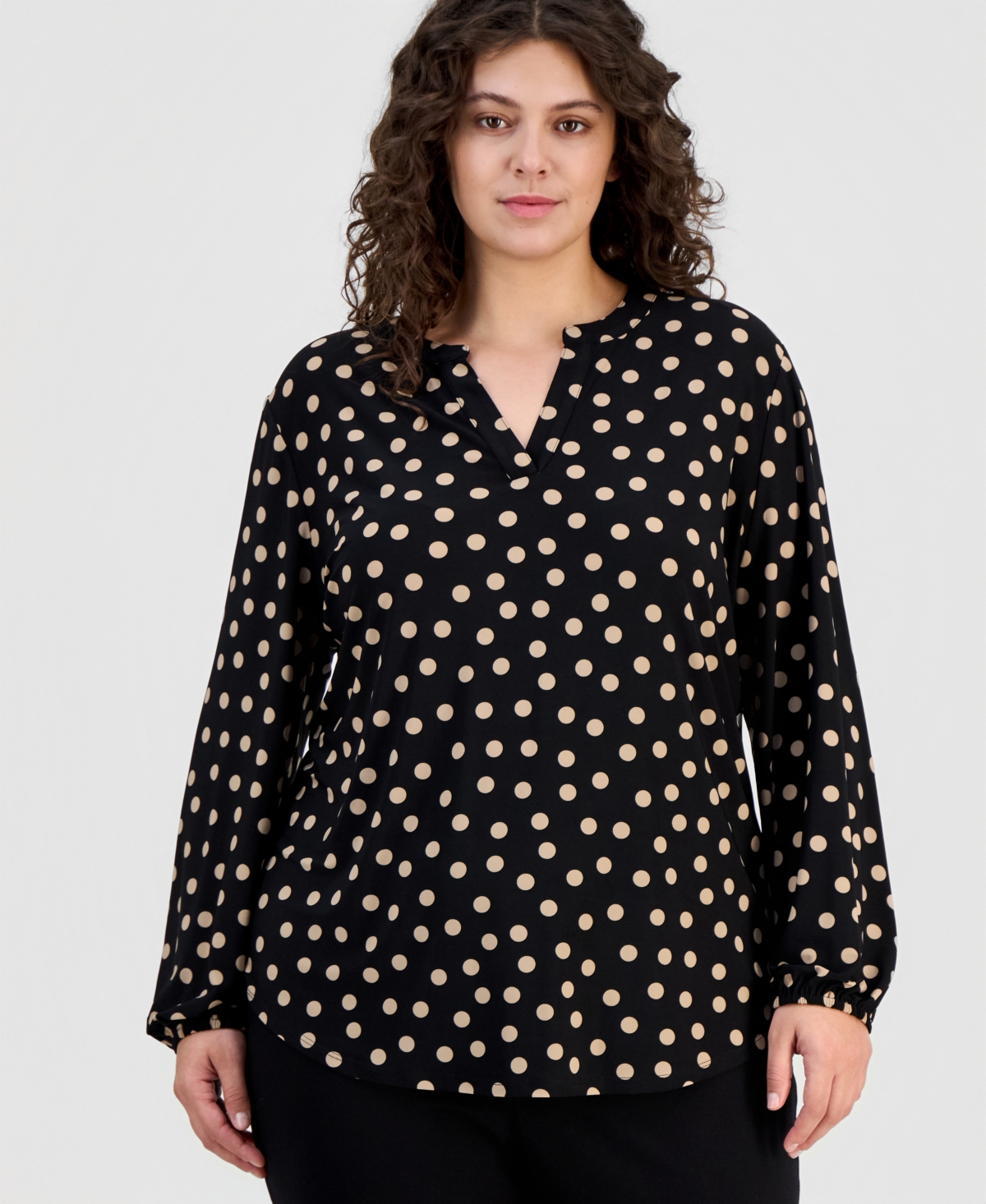 Click here for Ak Anne Klein Plus Size Printed Split-Neck Top - A... prices