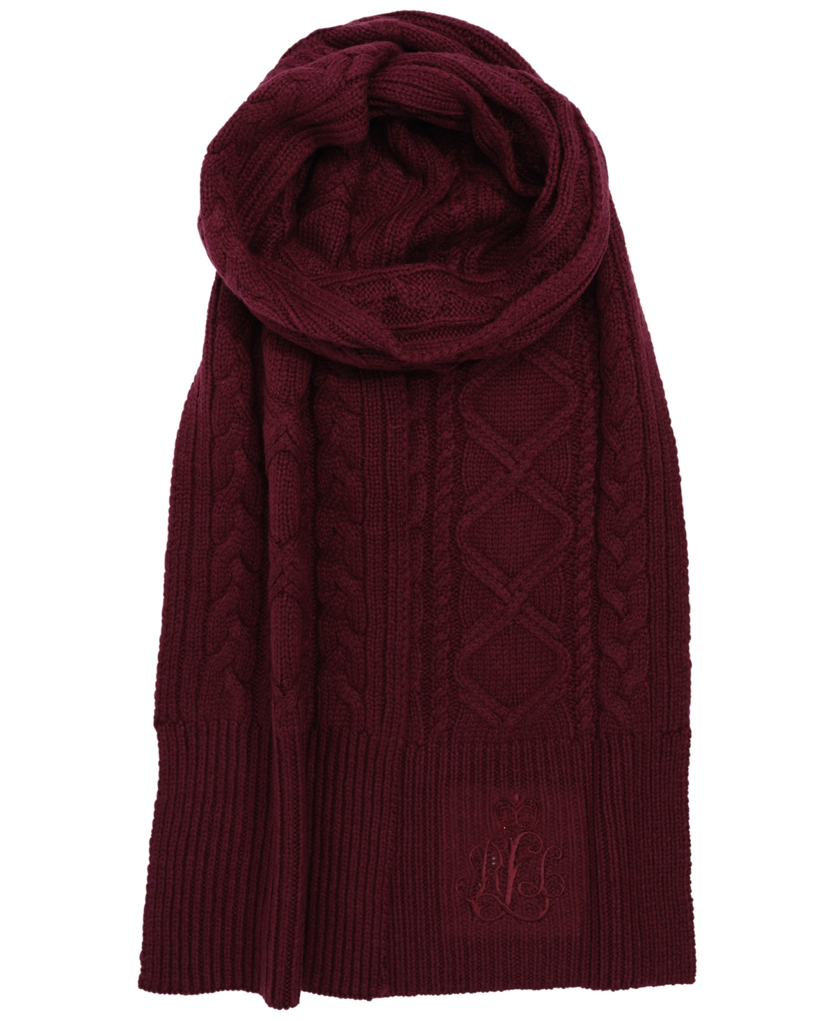Click here for Lauren Ralph Lauren Cable Scarf With Direct Embroi... prices