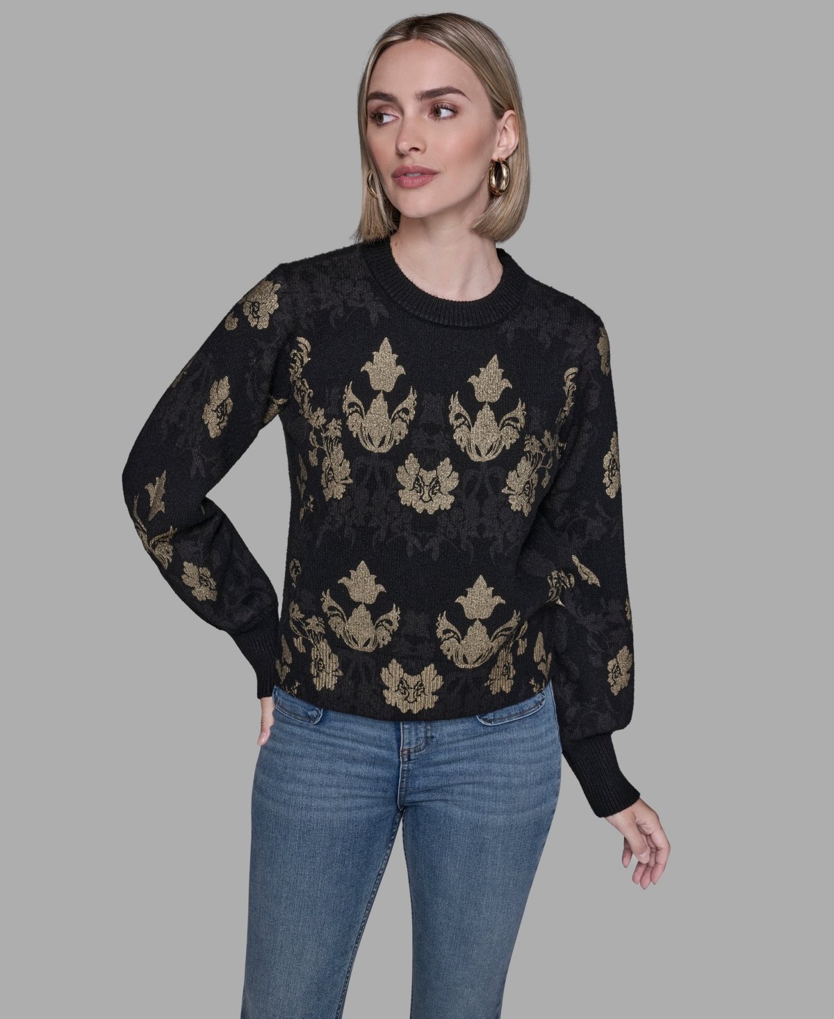 Click here for Karl Lagerfeld Paris Womens Baroque Floral Crewnec... prices