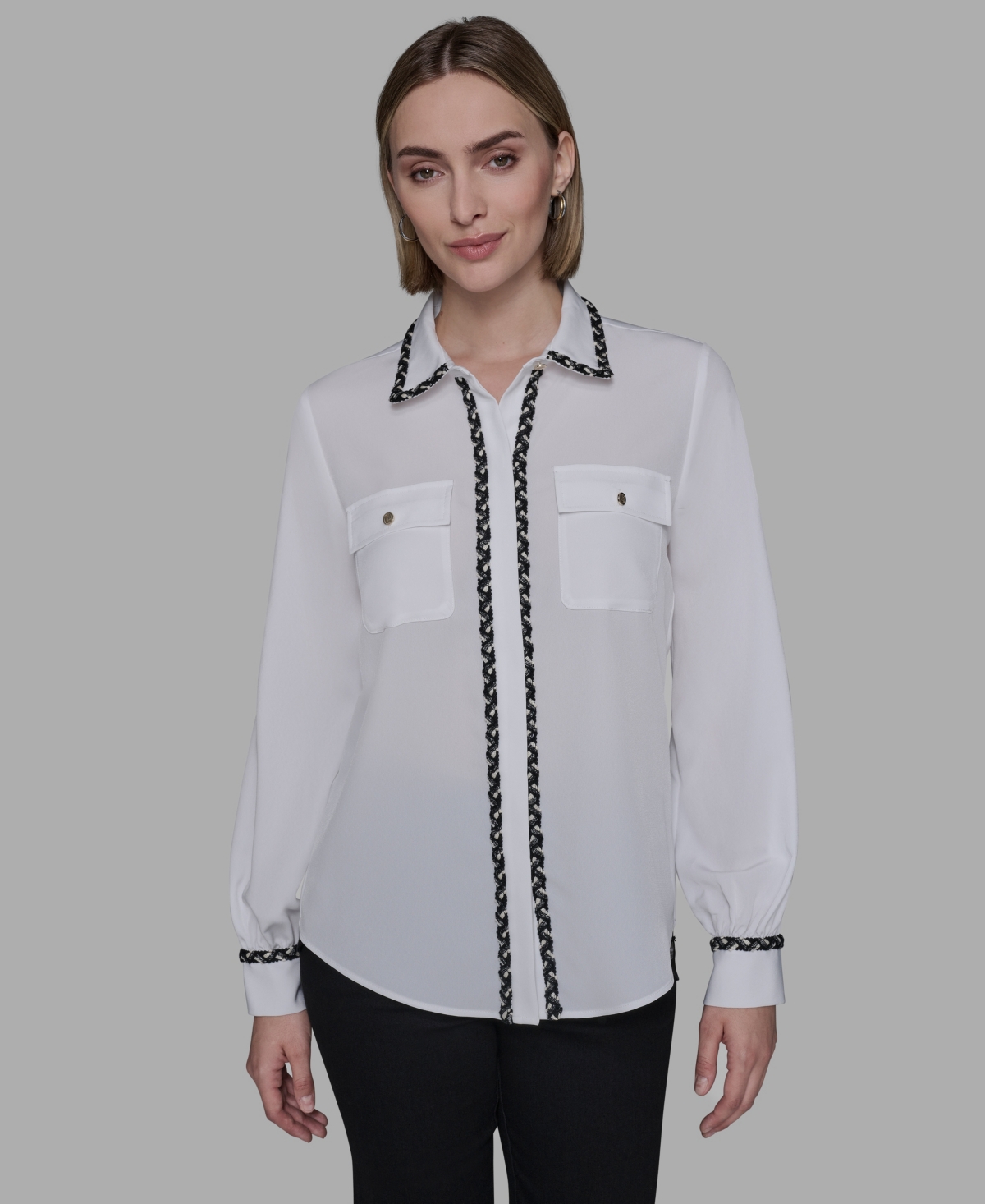 Click here for Karl Lagerfeld Paris Womens Tweed Collar Top - Sof... prices