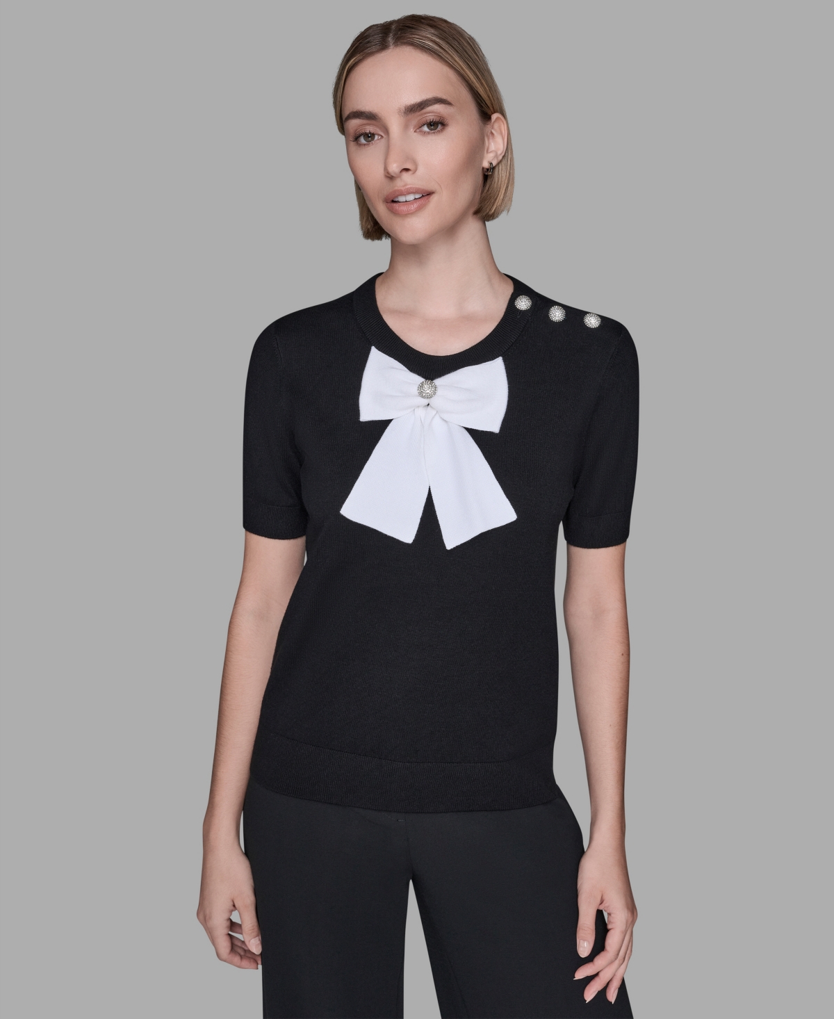 Click here for Karl Lagerfeld Paris Womens Crewneck Big Bow Appli... prices